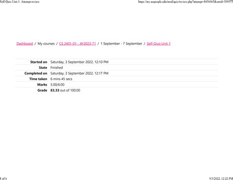 Self Quiz Unit 1 Attempt Review Started On Saturday 3 September 2022 1210 Pm State Finished