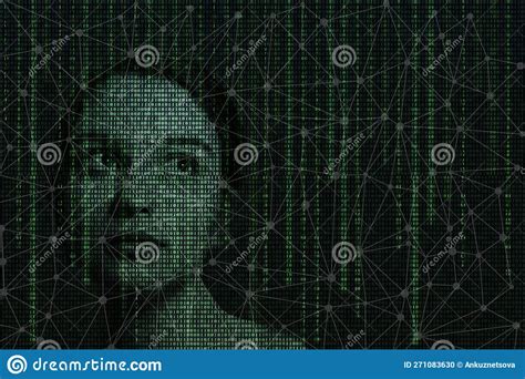 Female Face With Matrix Digital Numbers Artifical Intelligence Ai Theme With Human Face Virtual