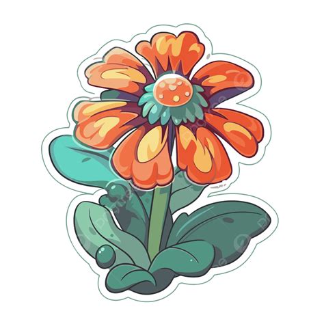 흰색 배경 클립 아트에 오렌지 꽃 스티커 벡터 고립 된 만화 색 꽃과 스티커 디자인 상표 Png 일러스트 및 벡터 에 대한 무료 다운로드 Pngtree