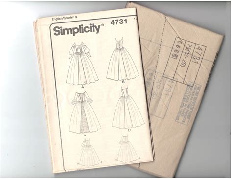 Simplicity 4731 Womens Renaissance Dress Size 12 14 16 18 20 Bust 34 36