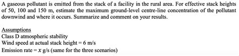 Solved A Gaseous Pollutant Is Emitted From The Stack Of A