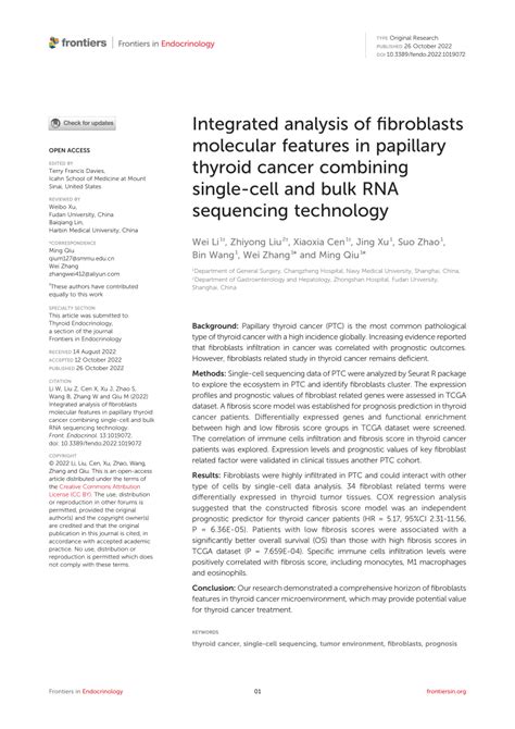 Pdf Integrated Analysis Of Fibroblasts Molecular Features In Papillary Thyroid Cancer