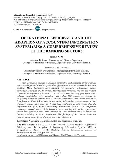 Pdf Operational Efficiency And The Adoption Of Accounting Information System Ais A