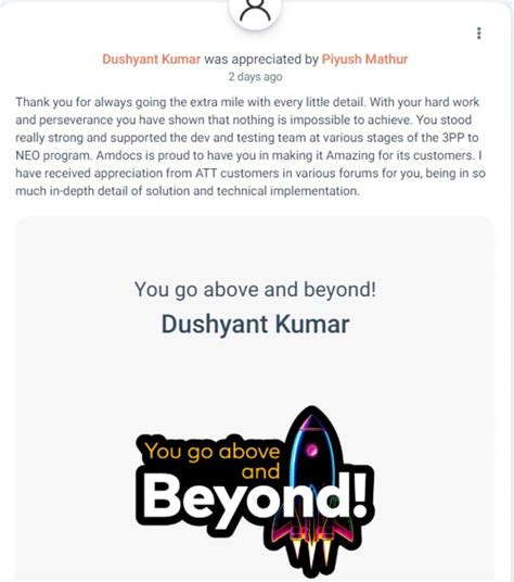 dushyant kumar singh on linkedin appreciation from my management and client thank you so much
