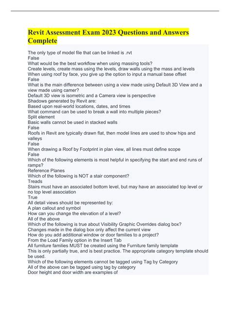 Revit Assessment Exam 2023 Questions And Answers Complete Revit Stuvia Us