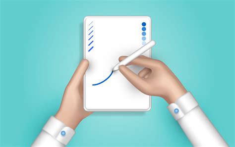 그래픽 디자이너는 태블릿에서 디지털 이미지를 그립니다 현대 기술의 예술사용 맨 위 보기입니다 웹 배경입니다 태블릿과 펜을 들고 있는 손 3d 벡터 그림입니다 3차원 형태에