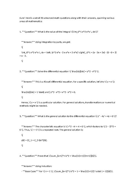 Math 101 Math Advanced Sure Heres A Set Of 20 Advanced Math
