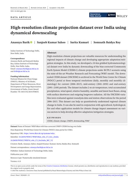 PDF Highresolution Climate Projection Dataset Over India Using Dynamical Downscaling