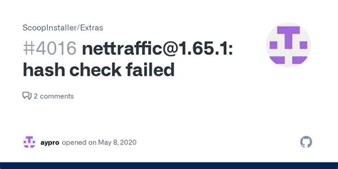 Nettraffic1651 Hash Check Failed · Issue 4016 · Scoopinstallerextras · Github