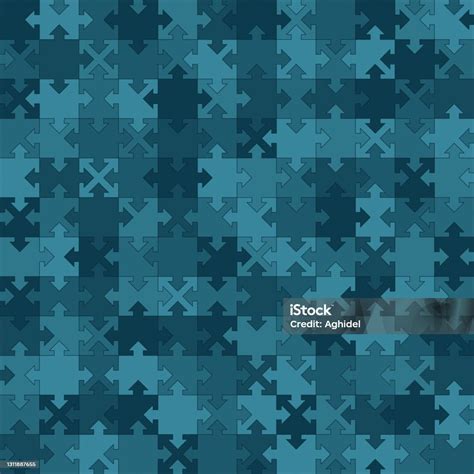 직소 퍼즐 템플릿 화살표 및 사각형 모양입니다 벡터 원활한 패턴 유니온 네트워크 솔루션 연결의 색상 은유 파란색 반복적 인 배경