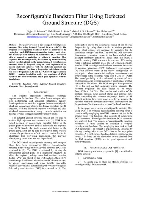 Pdf Reconfigurable Bandstop Filter Using Defected Ground Structure Dgs