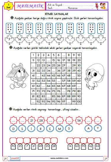 3 Sınıf Matematik Ritmik Saymalar Etkinliği Yedişer Meb Ders