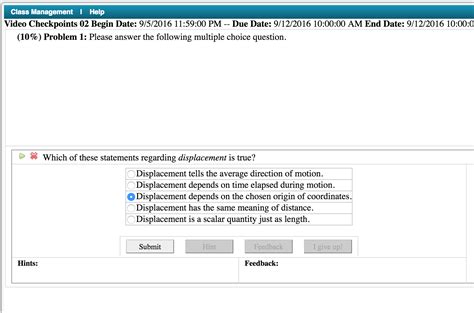 Solved Which Of These Statements Regarding Displacement Is Chegg Com