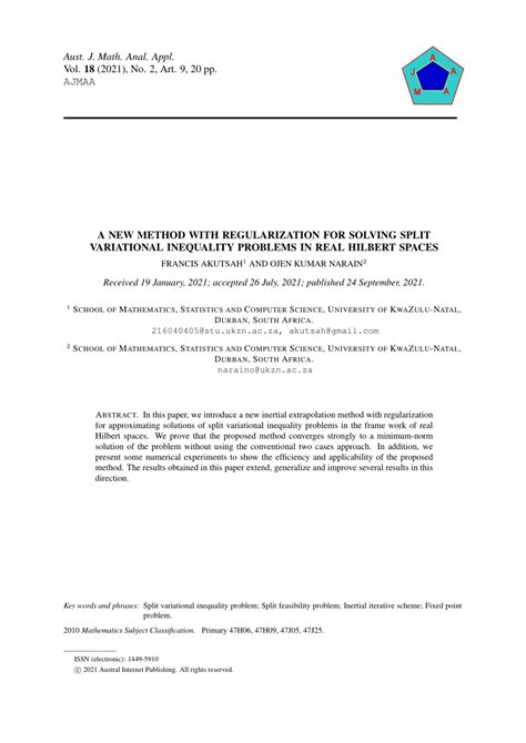 Pdf A New Method With Regularization For Solving Split Variational Inequality Problems In Real