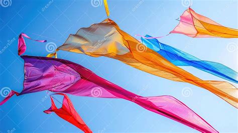 Colorful Ribbons Dance In The Wind Under An Electric Blue Sky Aig50