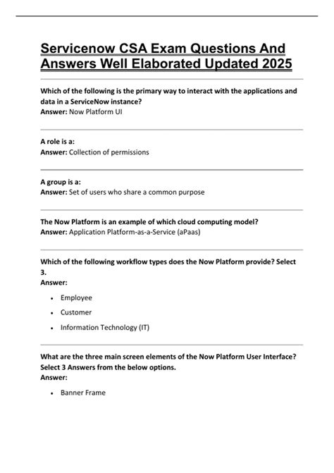 Servicenow Csa Exam Questions And Answers Well Elaborated Updated 2025 Servicenow Csa Stuvia Us