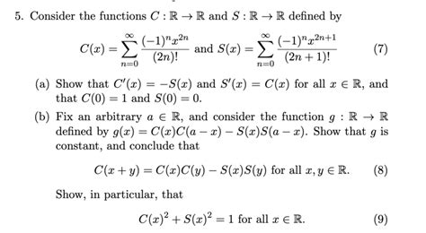 Solved Consider The Functions C RR And S RR Defined By Chegg