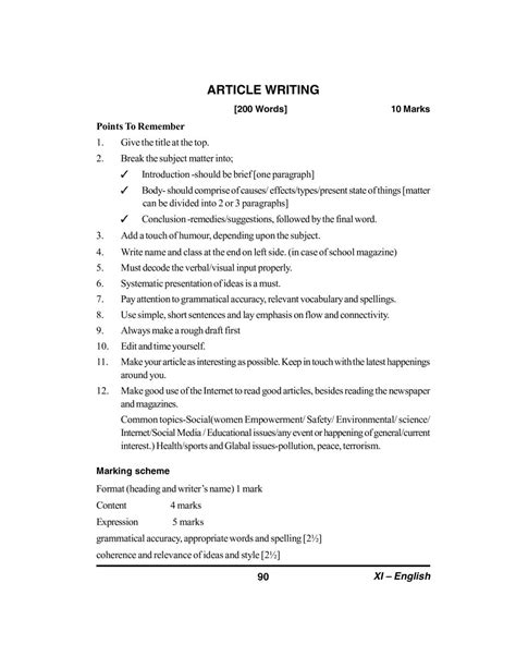 Class 11 English Notes For Article Writing Format Pdf Study
