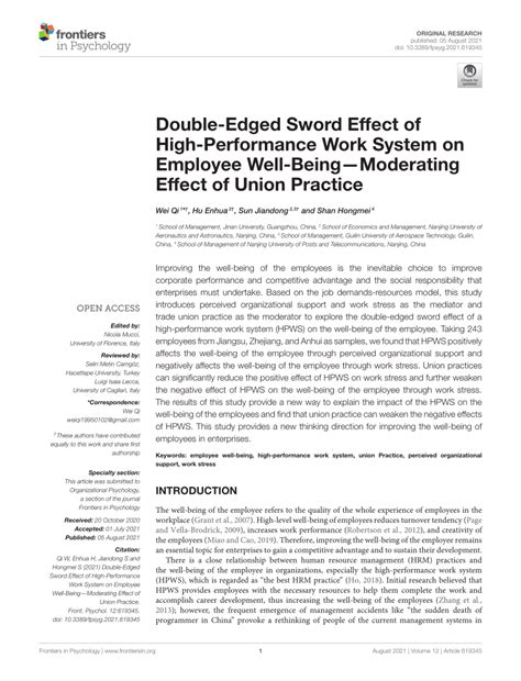 Pdf Double Edged Sword Effect Of High Performance Work System On Employee Well Being