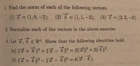 Solved Find The Norm Of Each Of The Following Vectors Chegg