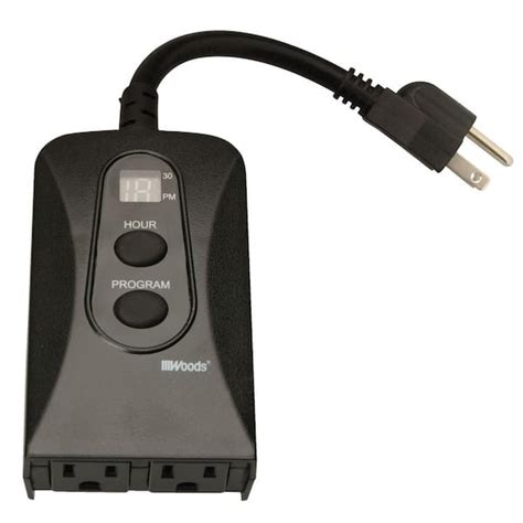 Woods 15 Amp Outdoor Plug In Daily Block Heater Dual Outlet Digital