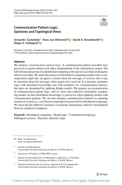 Communication Pattern Logic Epistemic And Topological Views Request Pdf