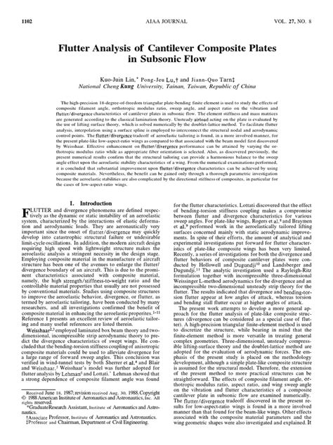 Flutter Analysis Of Cantilever Composite Plates In Subsonic Pdf Matrix Mathematics