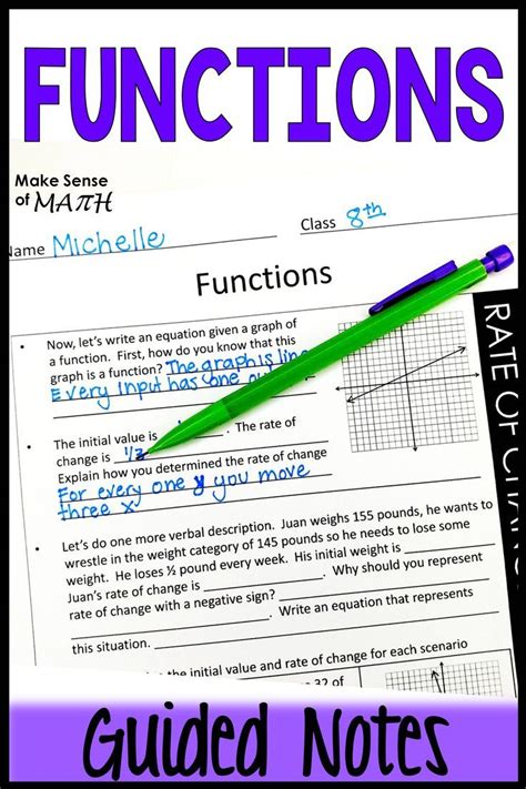 8th Grade Math Functions Guided Notes Graphs Tables Equations
