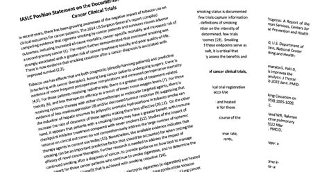 Iaslc Position Statement On The Documentation Of Tobacco Use In Cancer