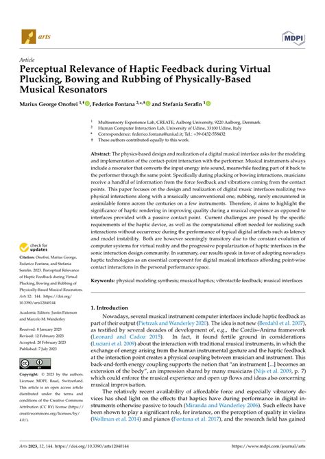 Pdf Perceptual Relevance Of Haptic Feedback During Virtual Plucking Bowing And Rubbing Of