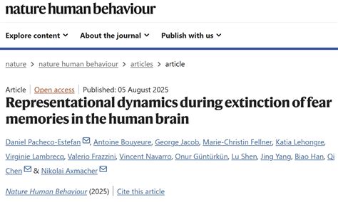 心理学院陈骐教授实验室与德法合作团队在《自然·人类行为》发表重要成果：揭示人脑中恐惧记忆消退的表征机制 华南师大新闻网