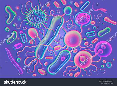 Beautiful Microworld Microbes Different Shapes Color Stock Illustration