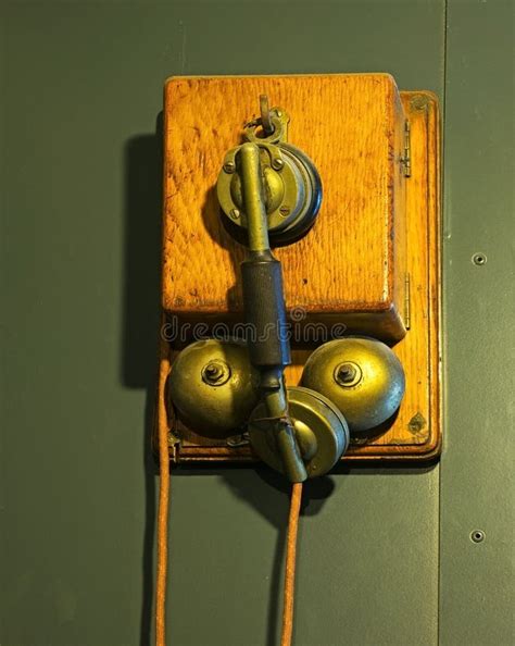 Old Phone With A Cable On Metal Wall Stock Image Image Of Connect