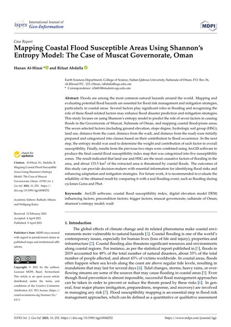 Pdf Mapping Coastal Flood Susceptible Areas Using Shannons Entropy