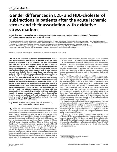 PDF Gender Differences In LDL And HDLcholesterol Subfractions In Patients After The Acute