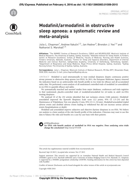 Pdf Modafinil Armodafinil In Obstructive Sleep Apnoea A Systematic Review And Meta Analysis