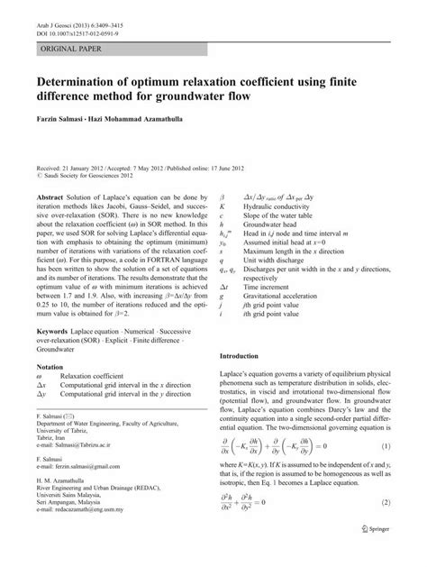 Pdf Determination Of Optimum Relaxation Coefficient Using Finite Difference Method For