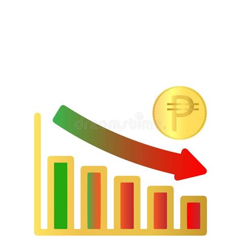 Peso Symbol Coin Declining Bar Decreasing Graph With Down Word Arrow Stock Illustration