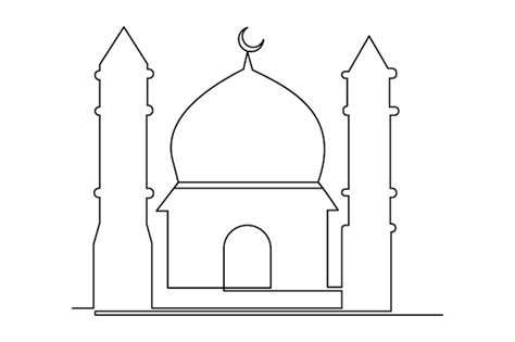 Premium Vector Continuous One Line Ramadan Symbol Mosque Line Concept Outline Vector Art
