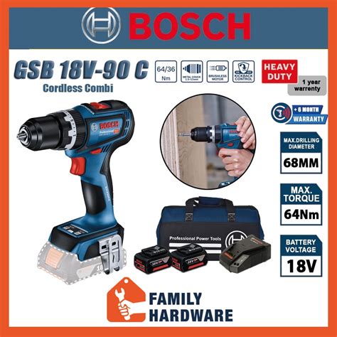 Bosch Gsb18v 90c Cordless Impact Drill Combi Heavy Duty Brushless Motor