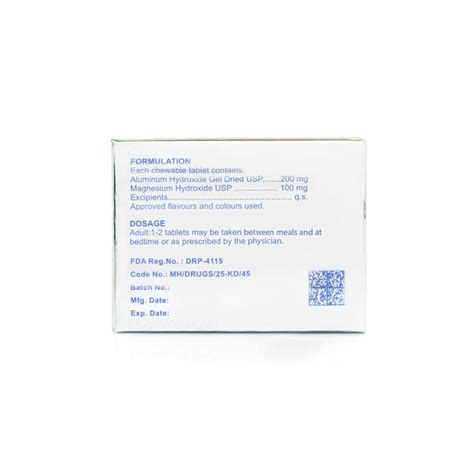Aluminum Hydroxide Magnesium Hydroxide Calmsaph 200mg 100mg Chewable Tablet