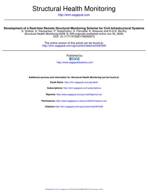 Pdf Structural Health Monitoring Development Of A Real Time Remote Structural Monitoring