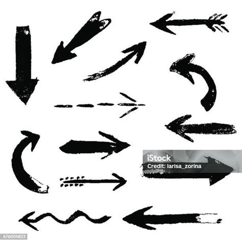 손 그리기 만화 검정 잉크 화살표의 집합입니다 손 그림 디자인 요소입니다 화살표에 대한 스톡 벡터 아트 및 기타 이미지