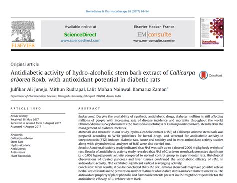 Pdf Antidiabetic Activity Of Hydro Alcoholic Stem Bark Extract Of Callicarpa Arborea Roxb