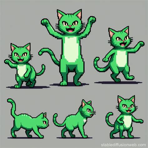 Green Cat Pixel Art Sprite Sheet Stable Diffusion Online