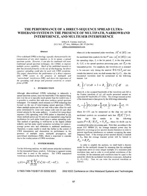 The Performance Of A Direct Sequence Spread Ultrawideband System In The