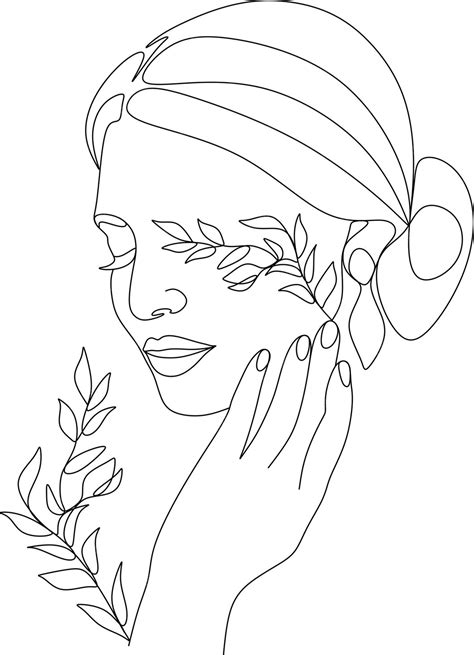 Premium Vector Abstract Face With Flowers By One Line Vector Drawing Portrait Minimalistic Style