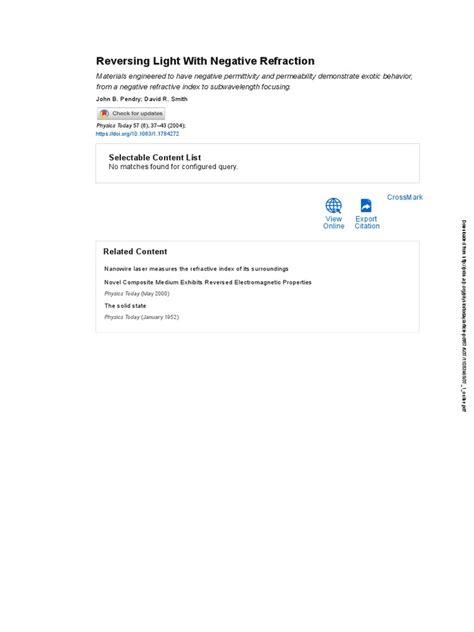 Reversing Light With Negative Refraction Pdf Metamaterial Optics