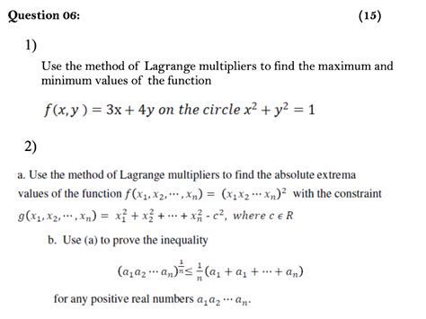 Solved Question Use The Method Of Lagrange Chegg