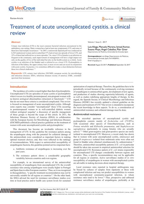 Pdf Treatment Of Acute Uncomplicated Cystitis A Clinical Review